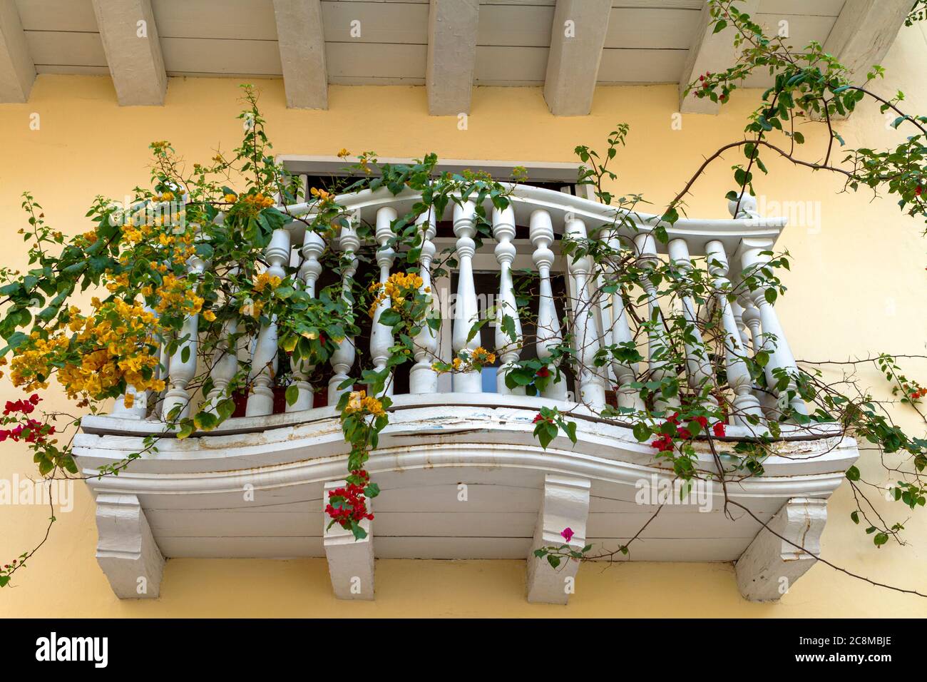 white wooden balcony with flowers Stock Photo - Alamy