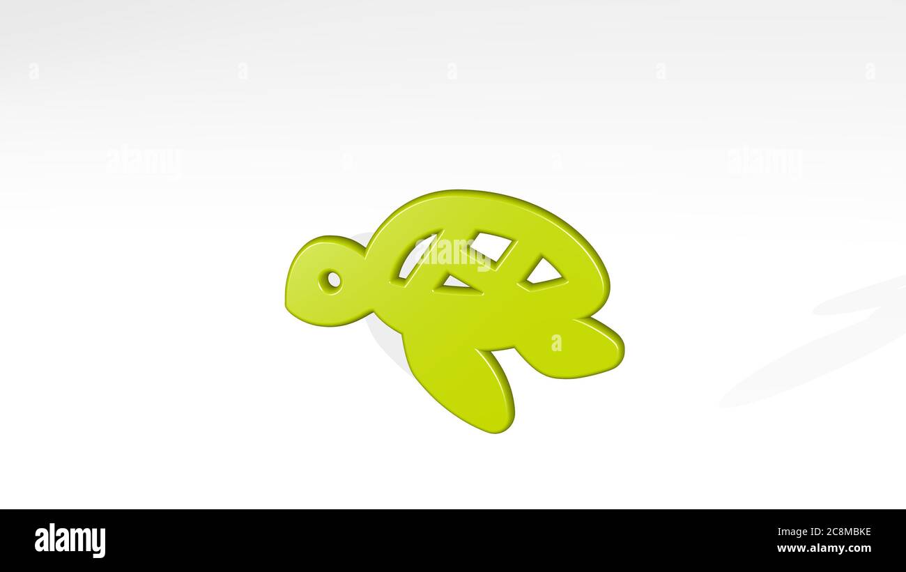 MARINE MAMMAL TURTLE stand with shadow. 3D illustration of metallic ...