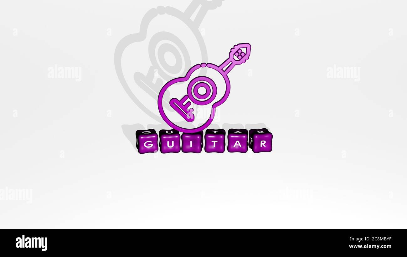 3D illustration of guitar graphics and text made by metallic dice ...