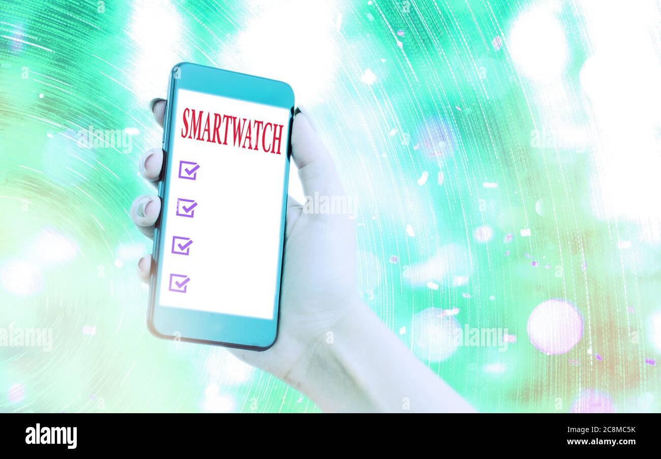 Handwriting text writing Smartwatch. Conceptual photo mobile device ...