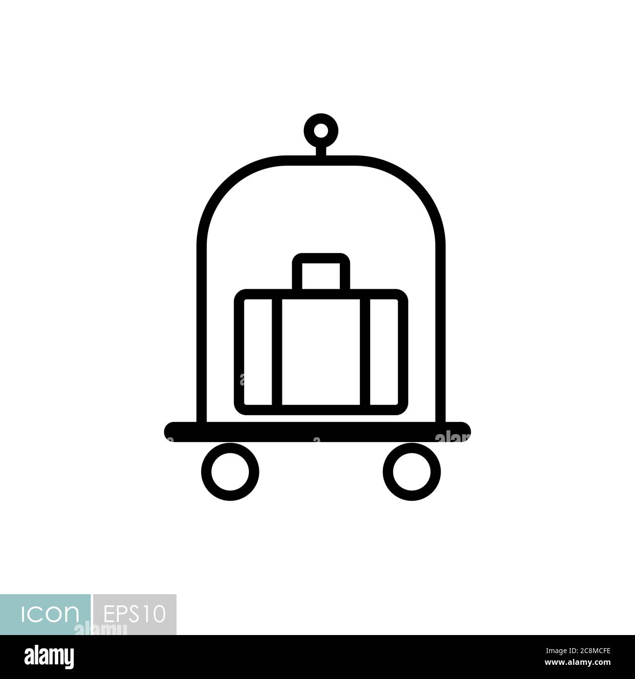 Baggage, luggage, suitcases on trolley flat vector icon. Hotel sign ...