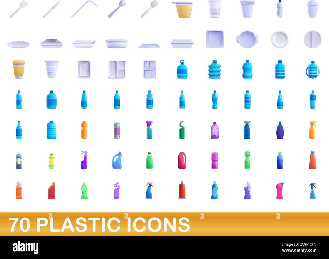70 plastic icons set. Cartoon illustration of 70 plastic icons vector ...