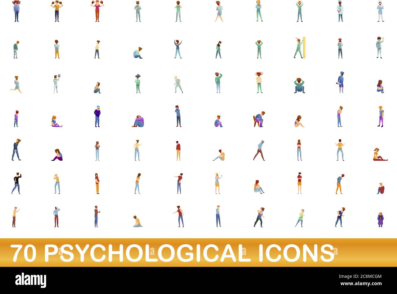 70 psychological icons set. Cartoon illustration of 70 psychological ...