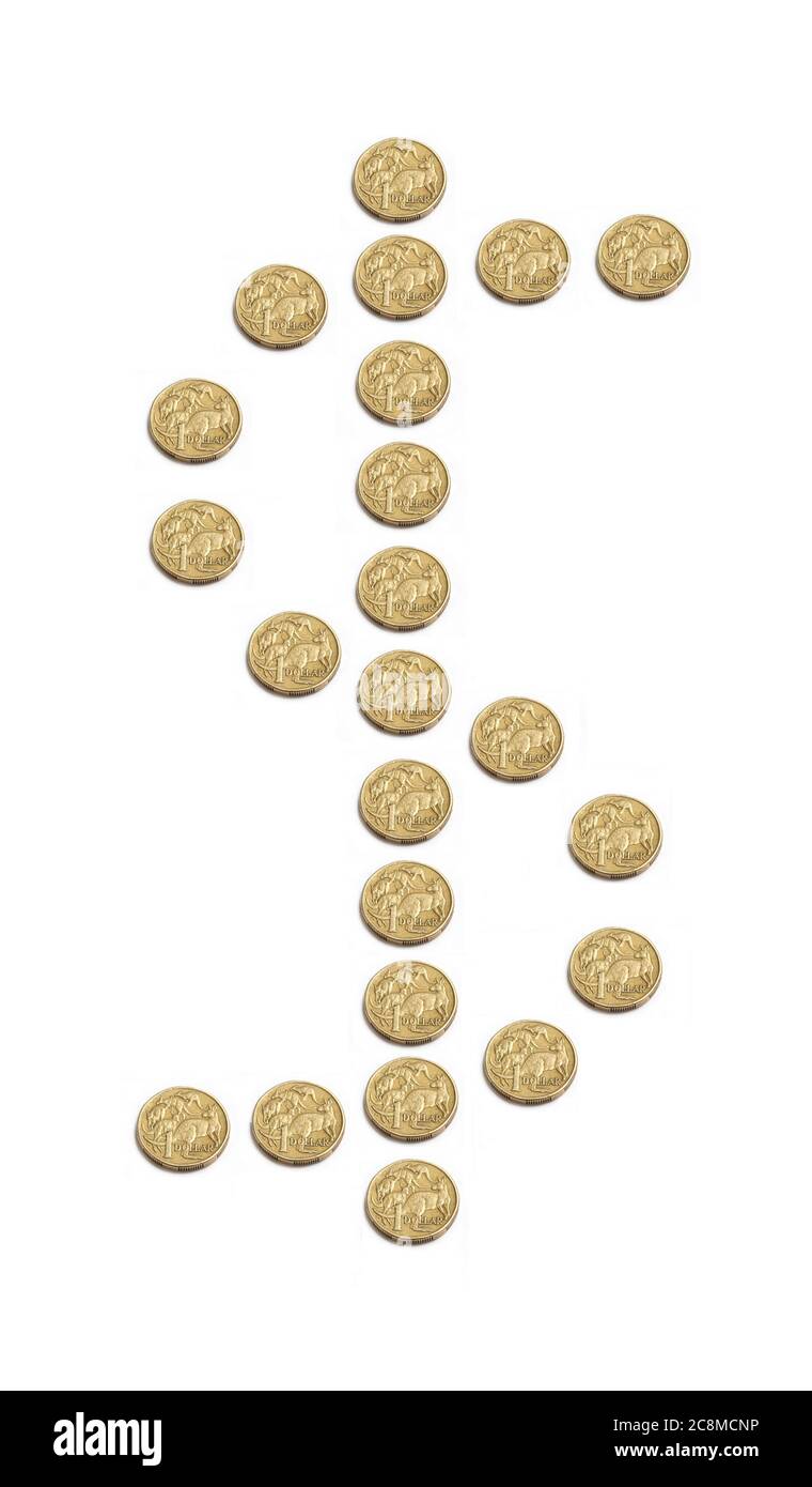 A dollar sign made out of Australian one dollar coins isolated on white ...