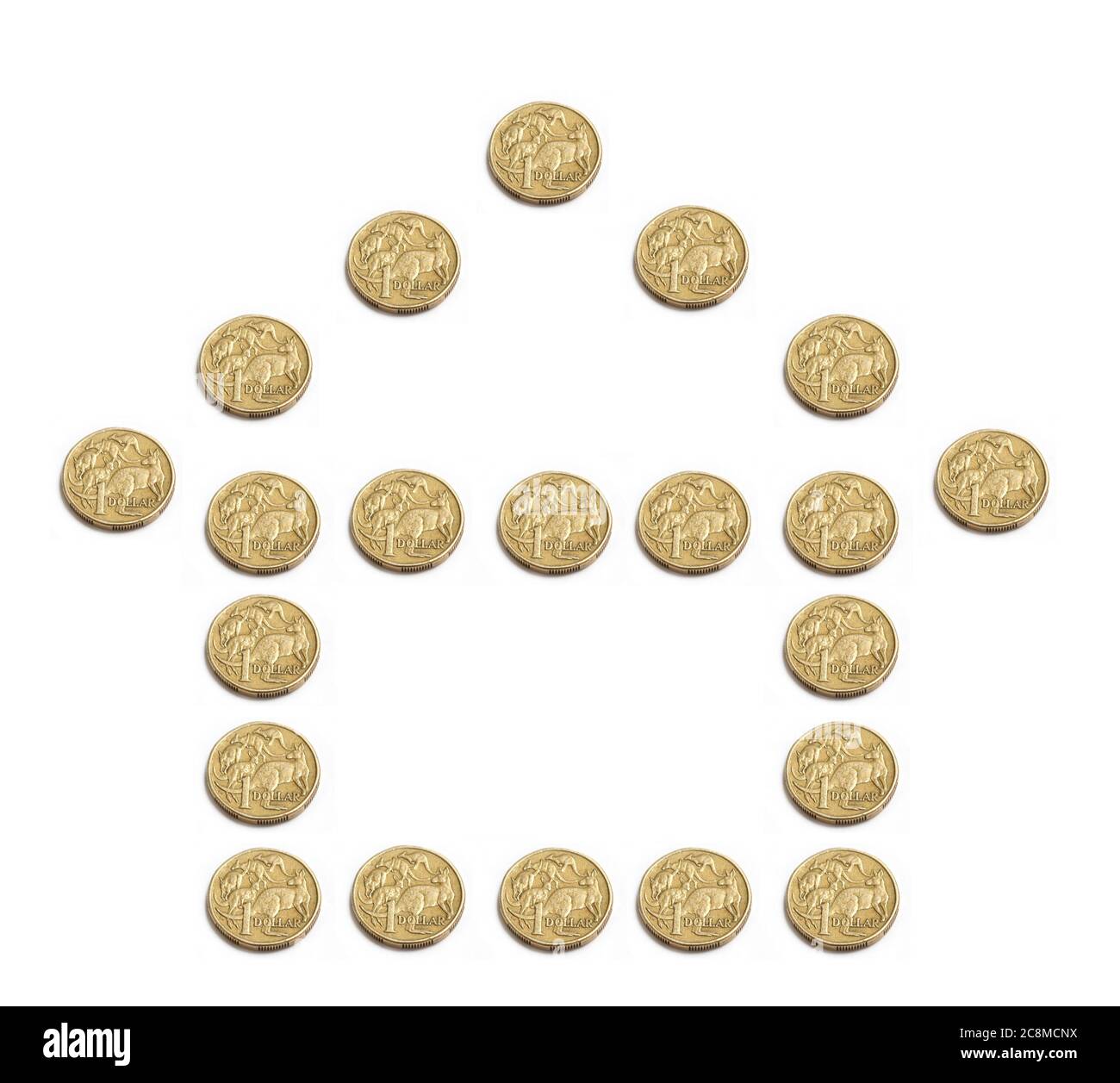The outline of a house built from Australian one dollar coins Stock ...