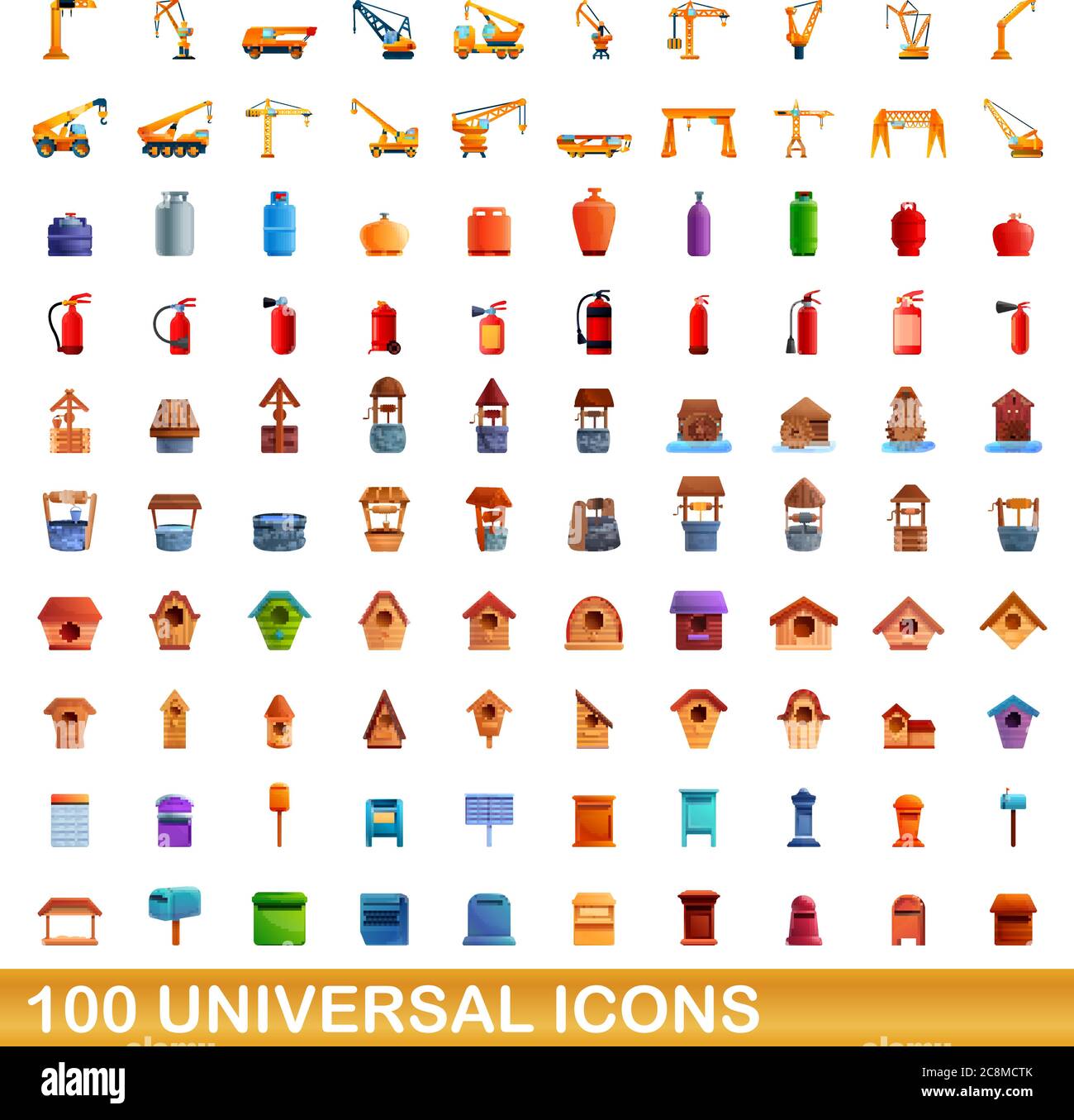 100 universal icons set. Cartoon illustration of 100 universal icons ...