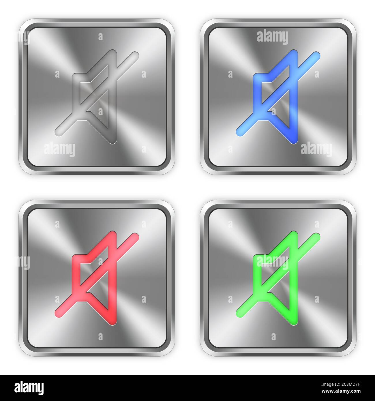 Color mute icons engraved in glossy steel push buttons. Well organized ...