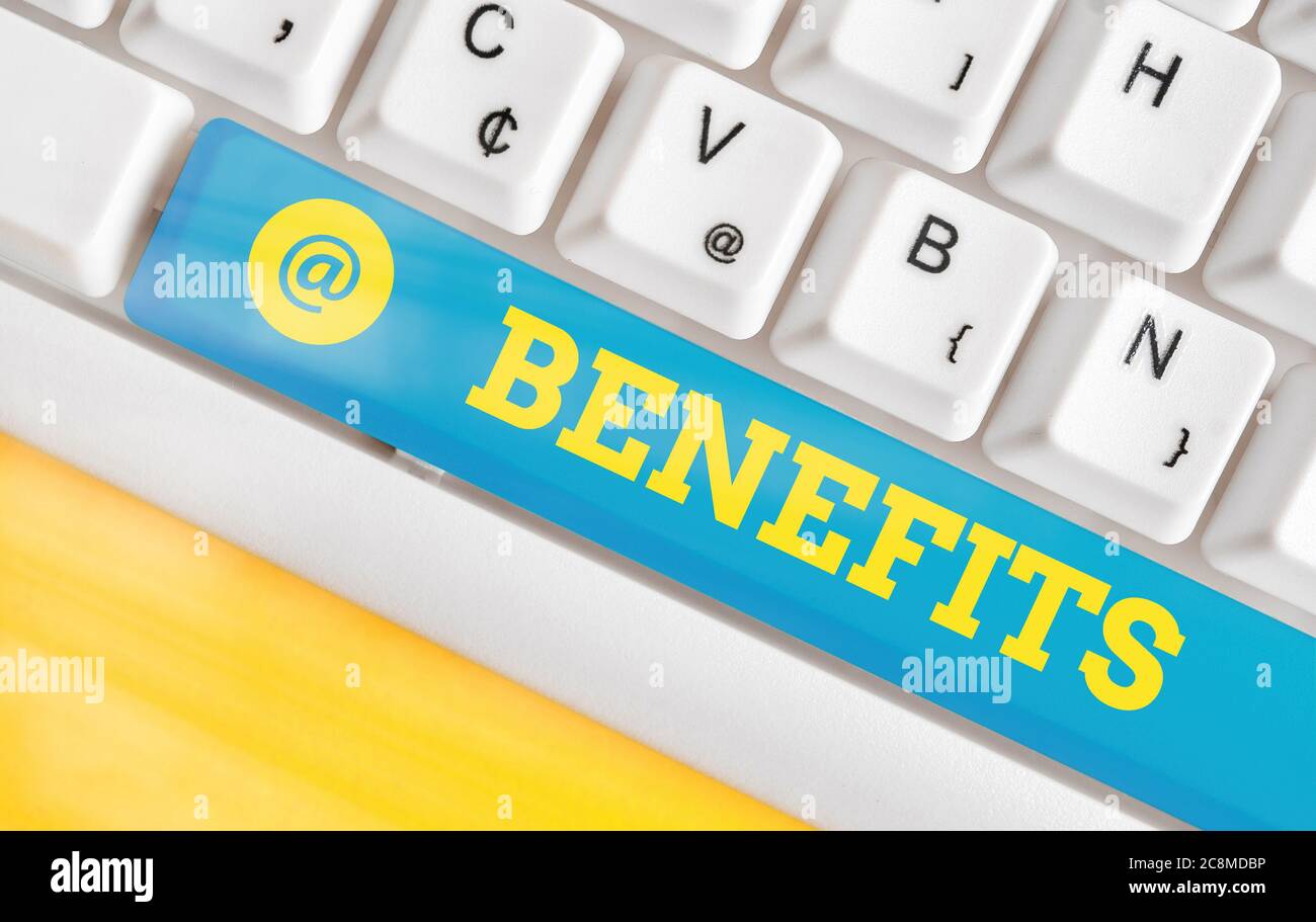 Writing note showing Benefits. Business concept for produces helpful ...