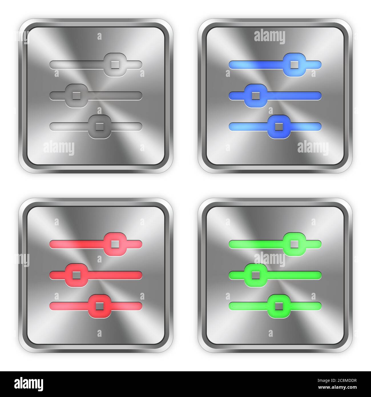 Color horizontal adjustment icons engraved in glossy steel push buttons ...
