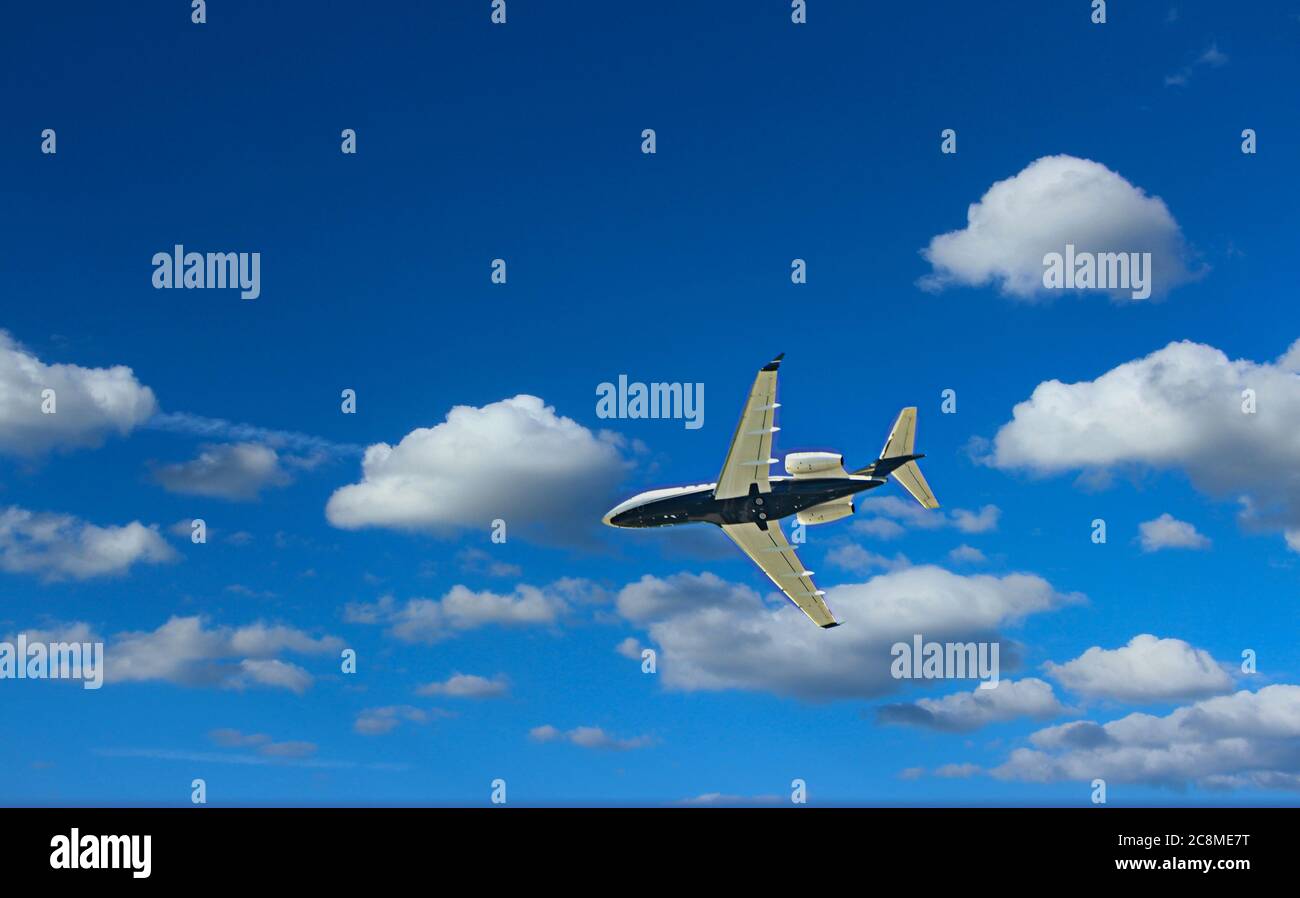 Blue and White Jet from Ground Stock Photo - Alamy