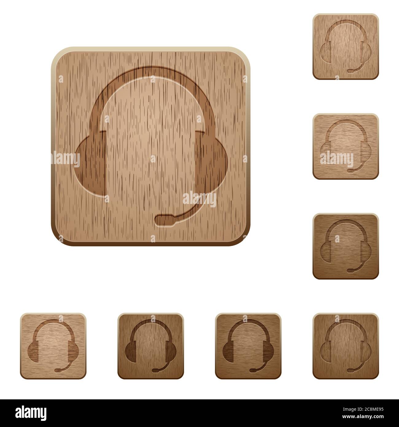 Set of carved wooden headset buttons. 8 variations included. Arranged ...