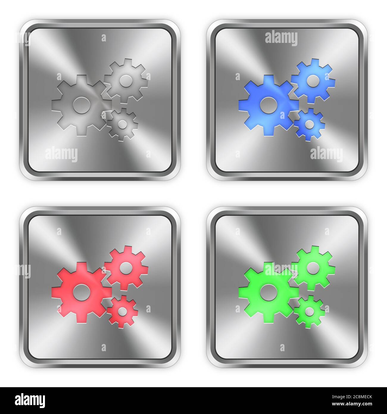 Color gears icons engraved in glossy steel push buttons. Well organized layer structure, color ...