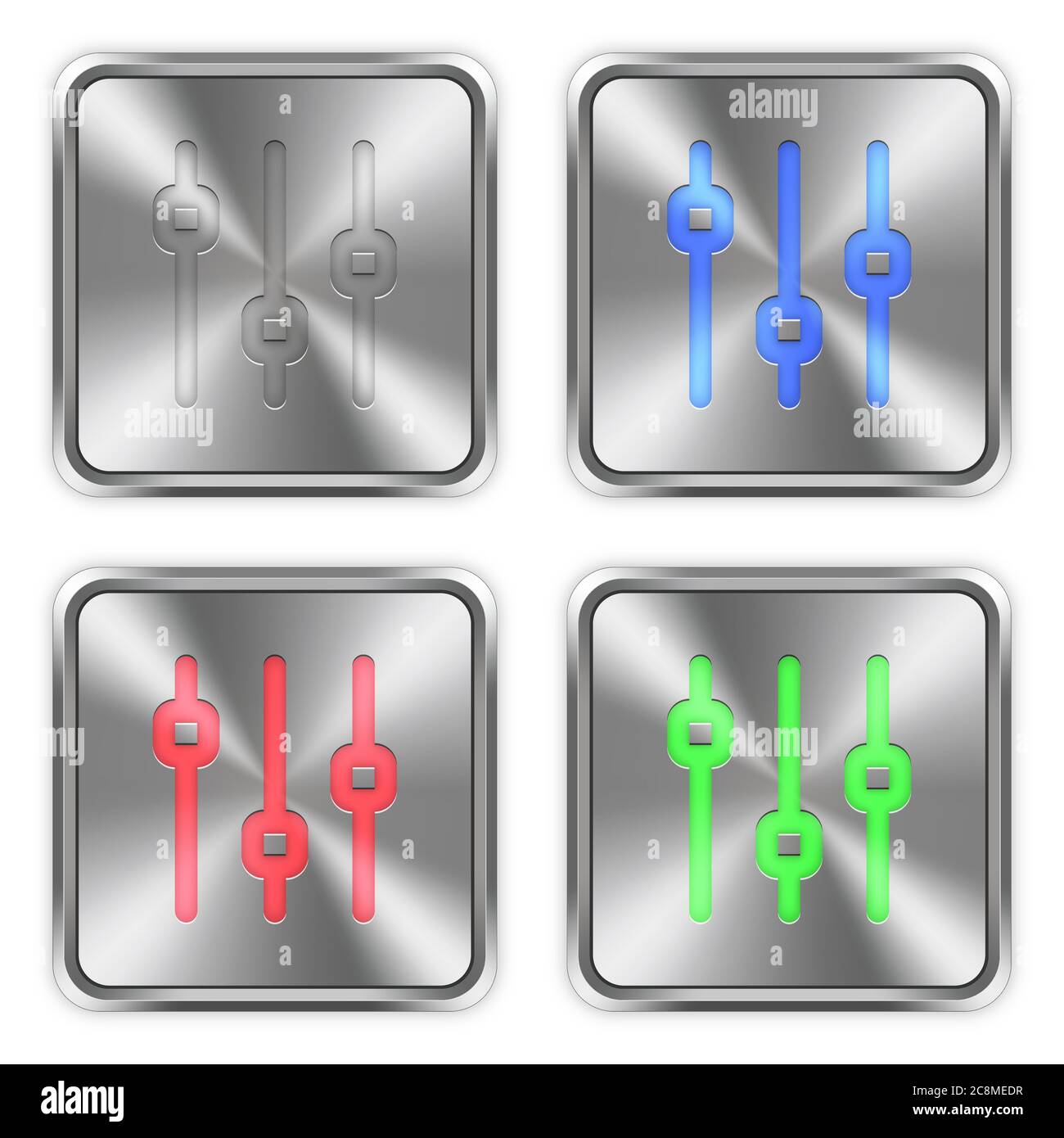 Color vertical adjustment icons engraved in glossy steel push buttons ...