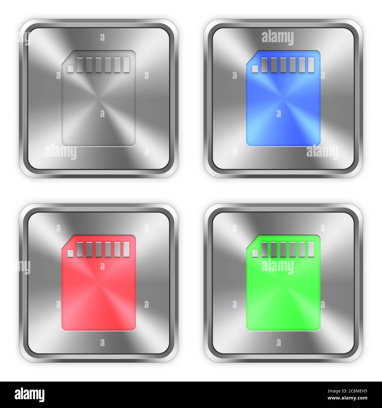 Color memory card icons engraved in glossy steel push buttons. Well ...
