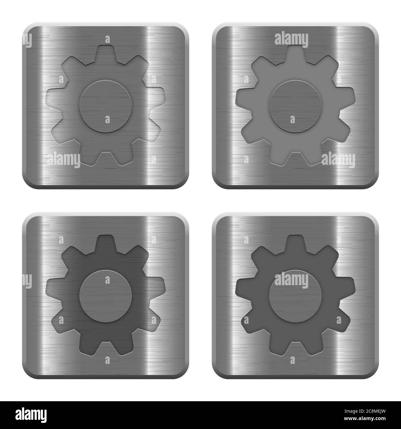 Set of Settings buttons vector in brushed metal style. Arranged layer ...