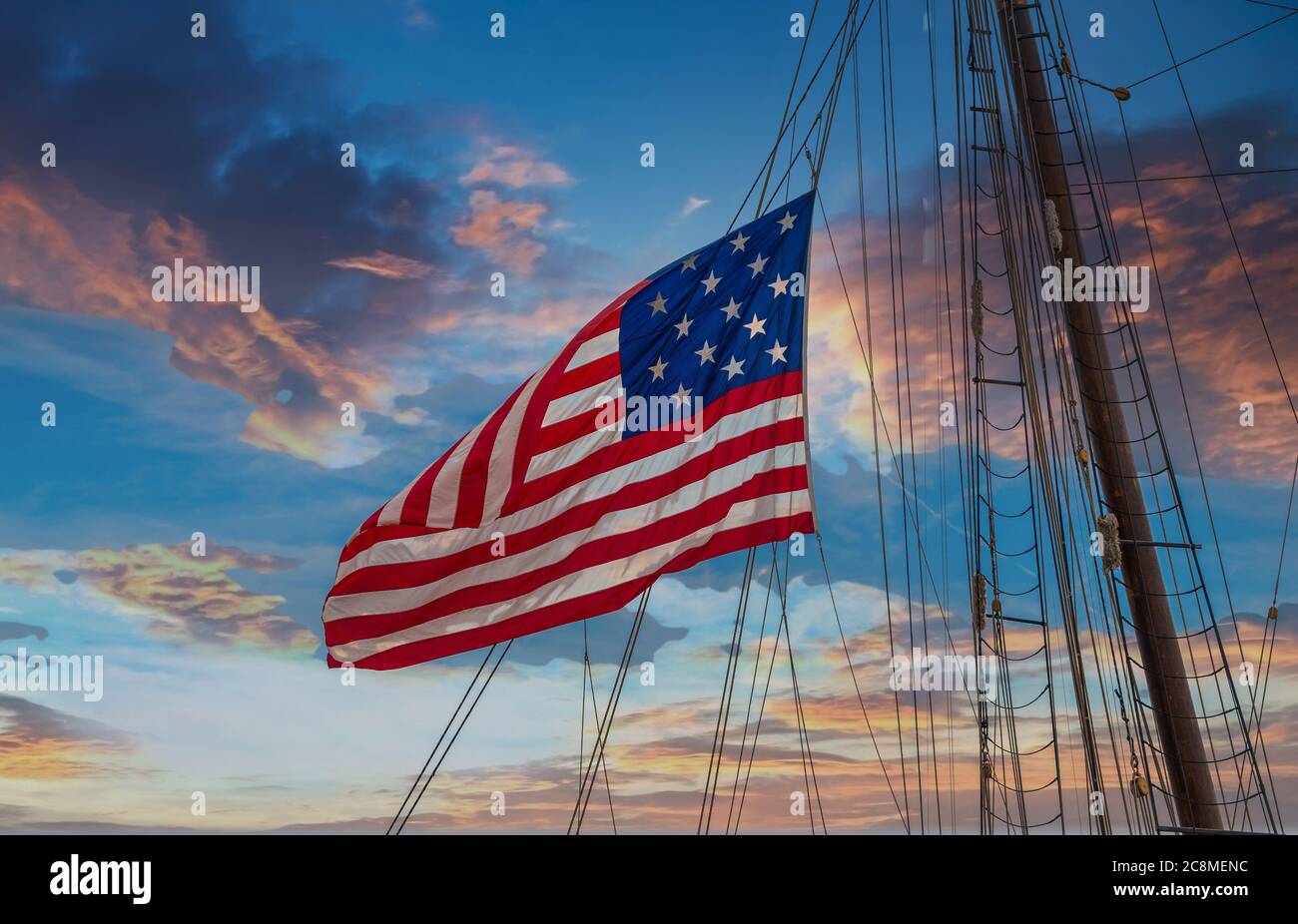 Fifteen Stars and Bars on Sunset Stock Photo - Alamy