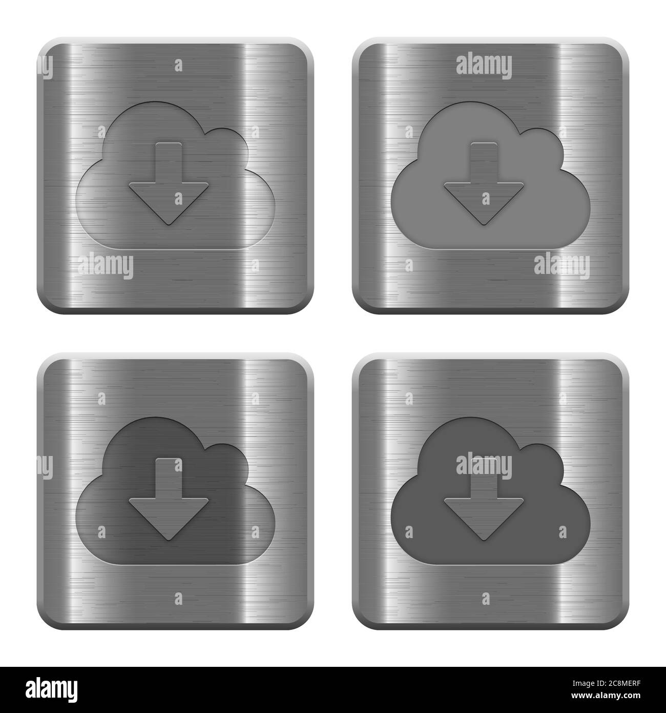 Set Of Cloud Download Buttons Vector In Brushed Metal Style Arranged Layer Color And Graphic