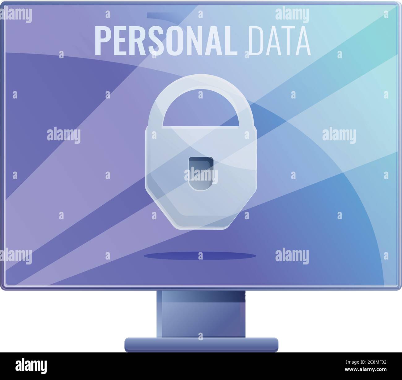 Computer secured personal data icon. Cartoon of computer secured ...