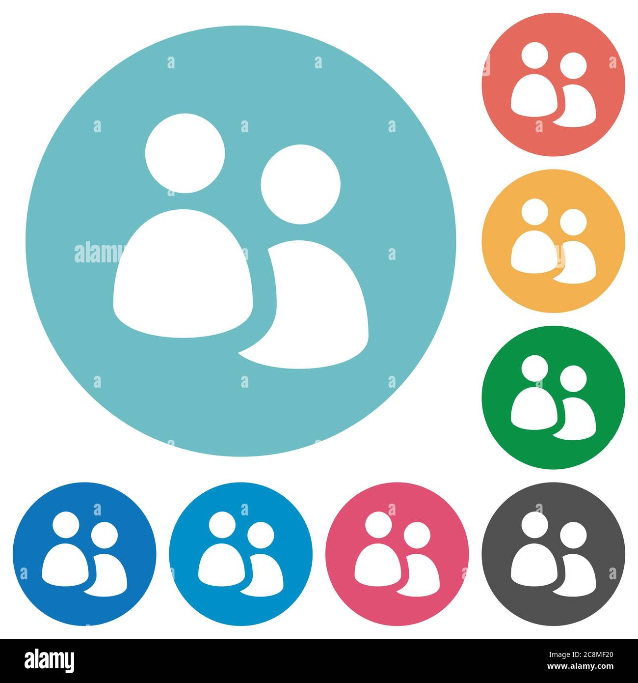 Flat user group icon set on round color background. 8 color variations included with light teme ...