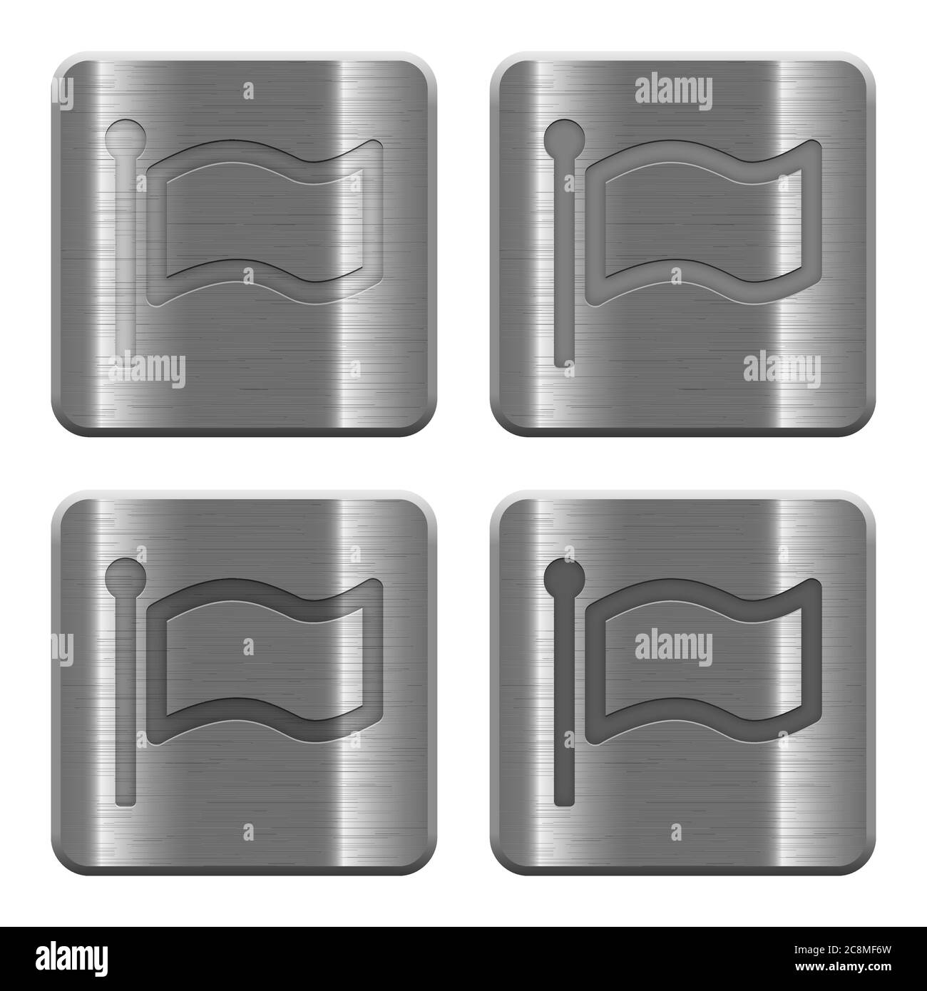 Set of Flag buttons vector in brushed metal style. Arranged layer ...