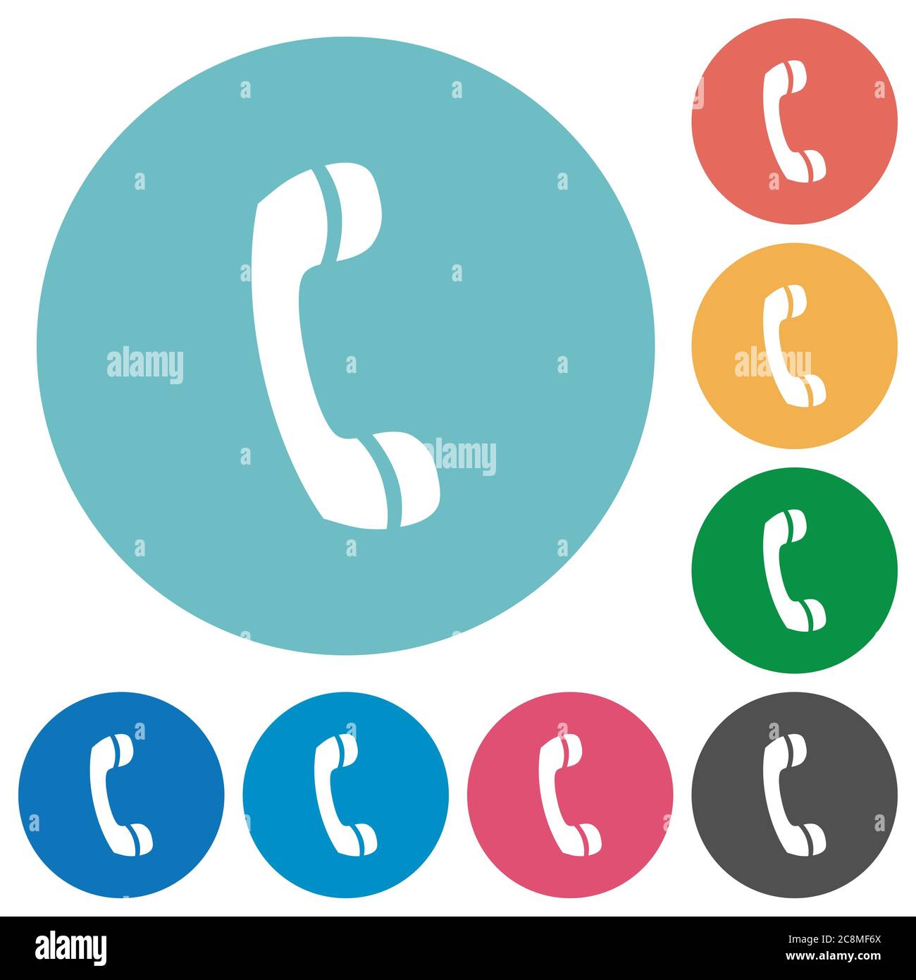 Flat call icon set on round color background. 8 color variations included with light teme Stock ...