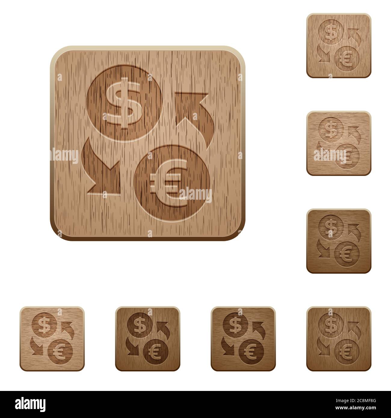 Set of carved wooden money exchange buttons. 8 variations included ...