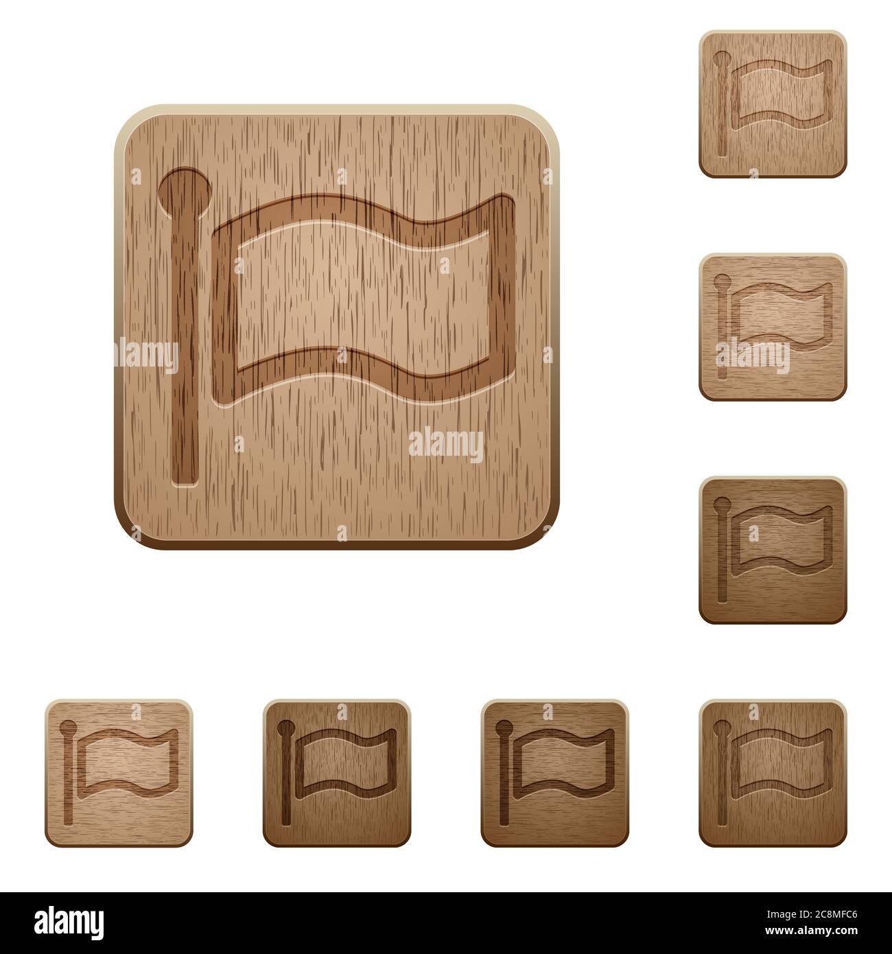 Set of carved wooden flag buttons. 8 variations included. Arranged ...