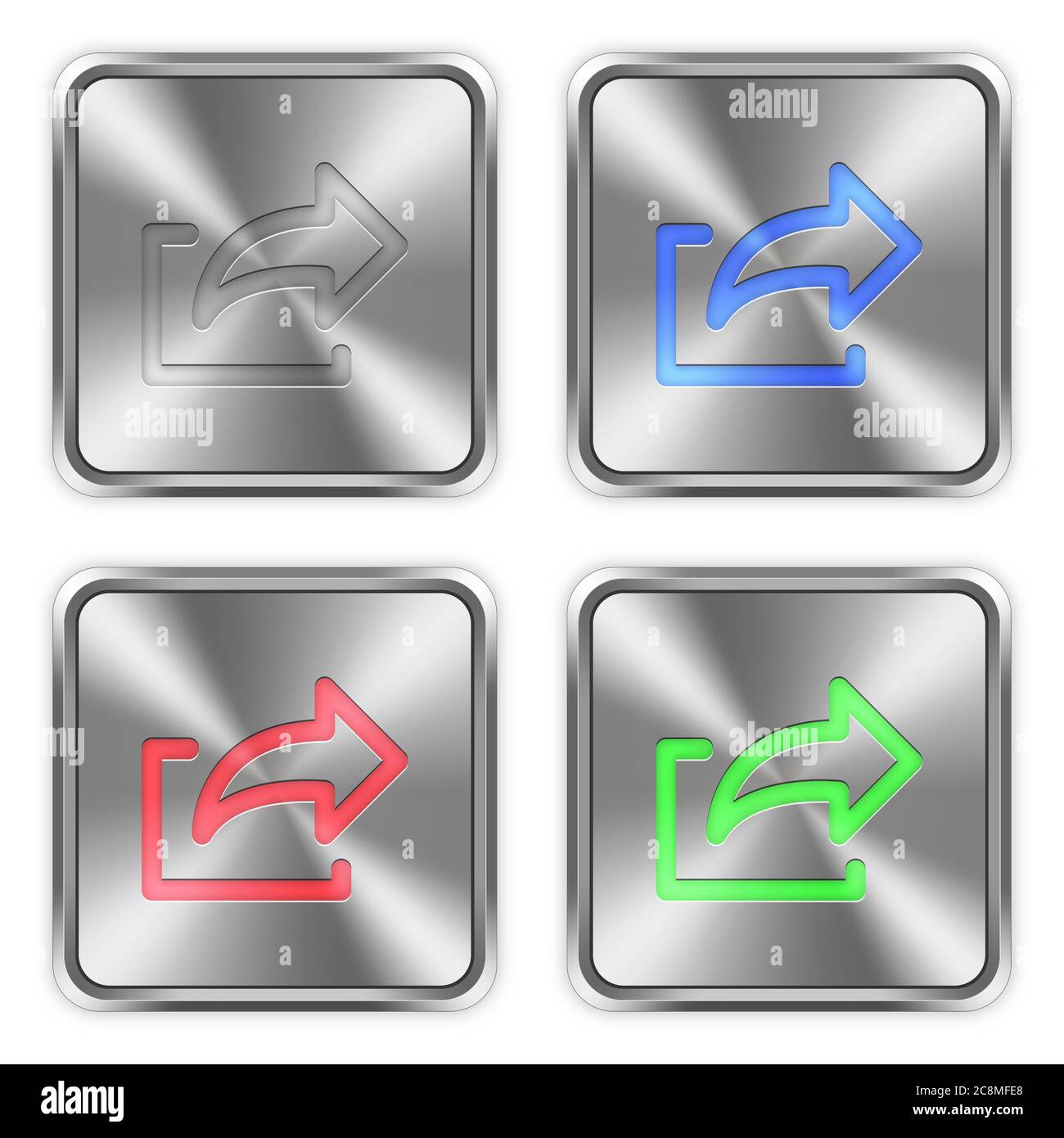 Color export icons engraved in glossy steel push buttons. Well ...