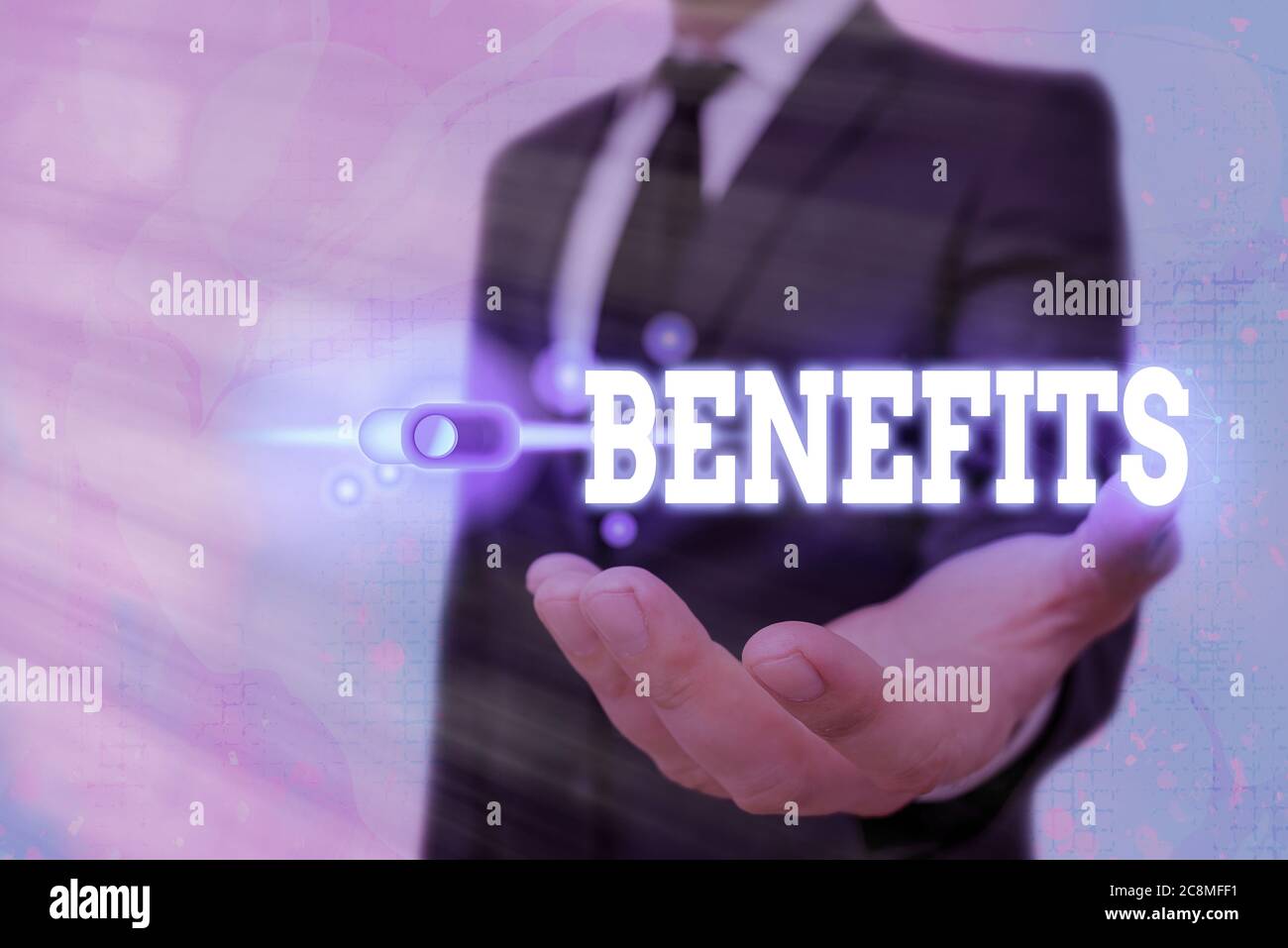 Text sign showing Benefits. Business photo text produces helpful ...
