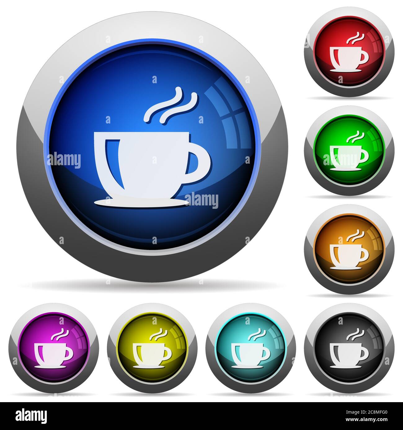 Set of round glossy coffee buttons. Arranged layer structure Stock ...