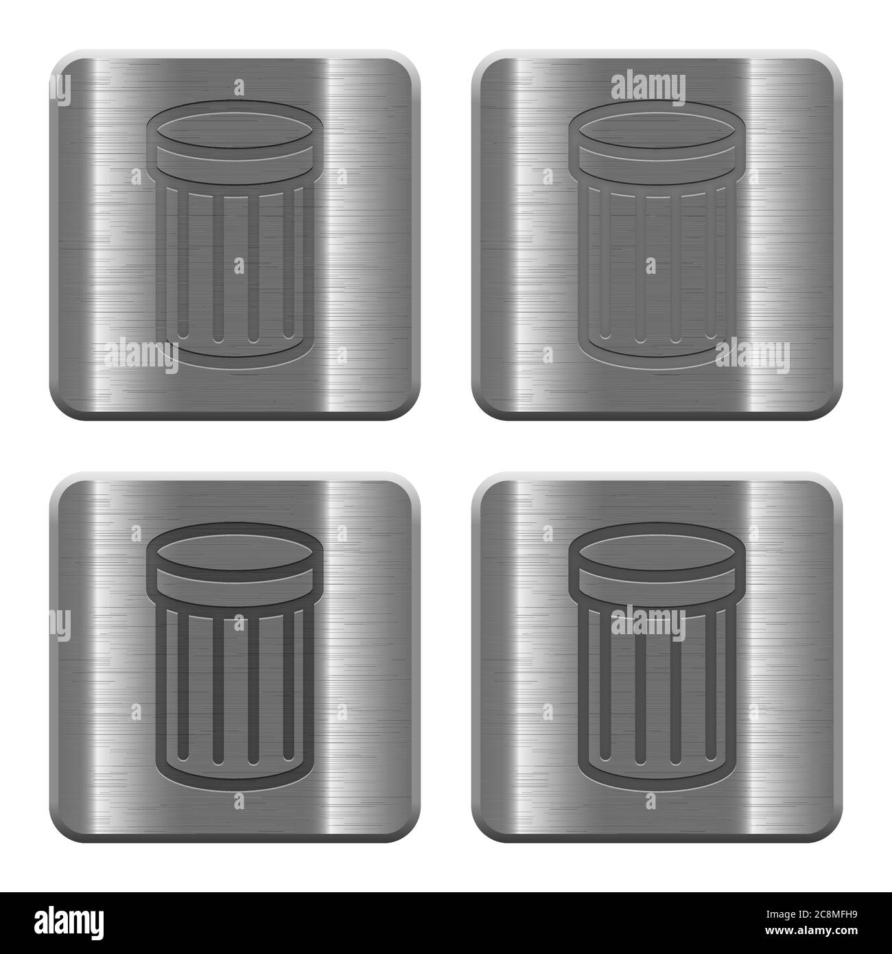 Set of trash buttons vector in brushed metal style. Arranged layer, color and graphic style ...