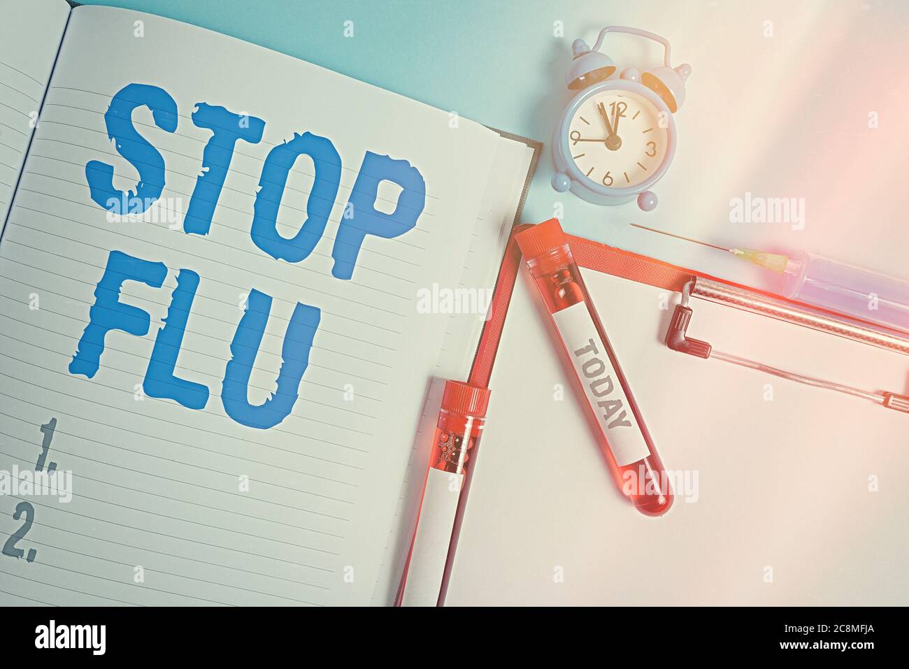 Writing note showing Stop Flu. Business concept for put an end of the ...