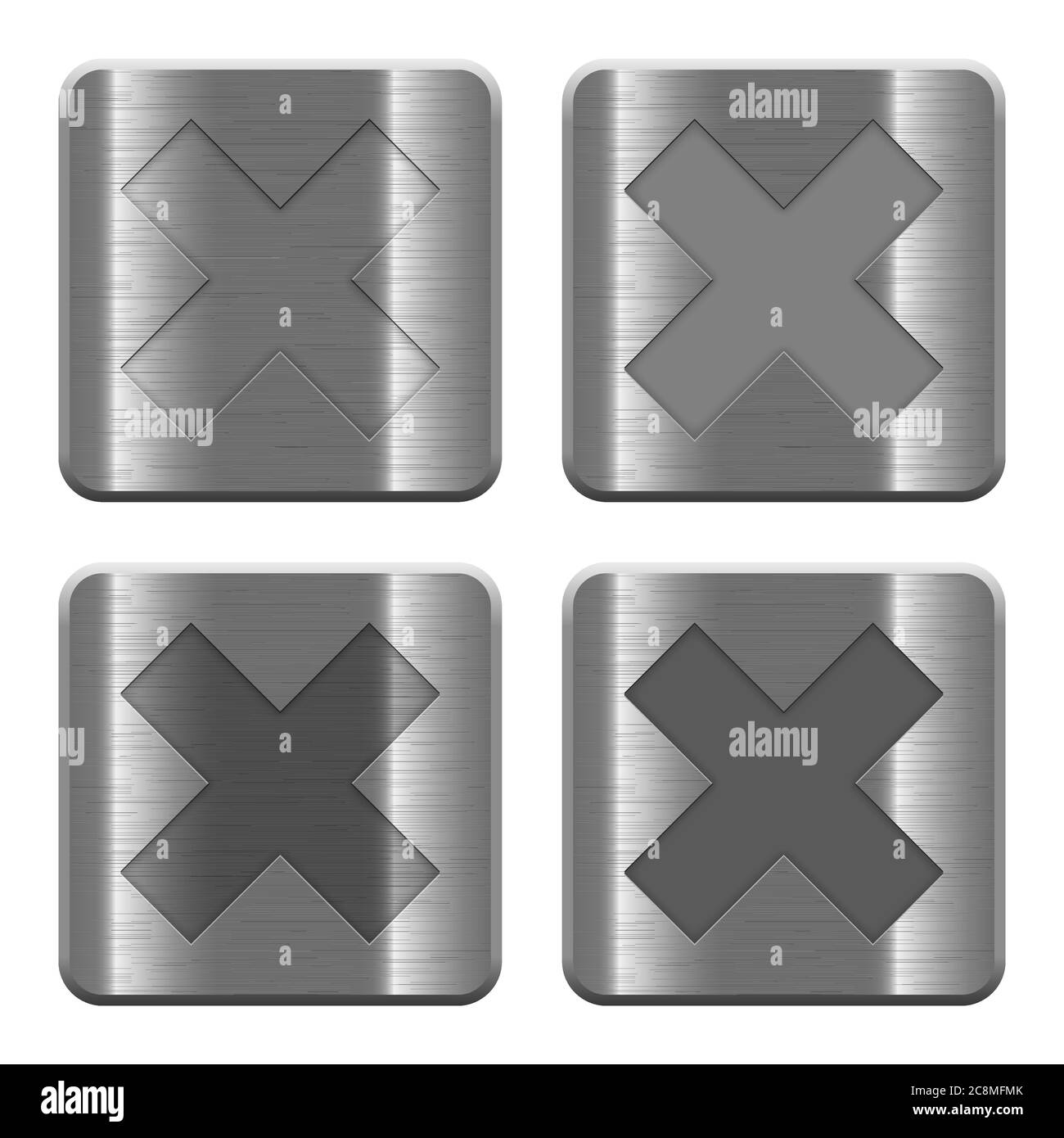 Set of Cancel buttons vector in brushed metal style. Arranged layer ...