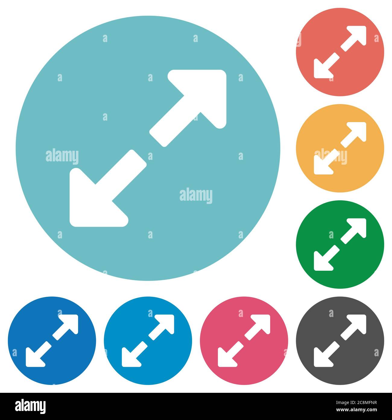 Flat resize full icon set on round color background. 8 color variations ...