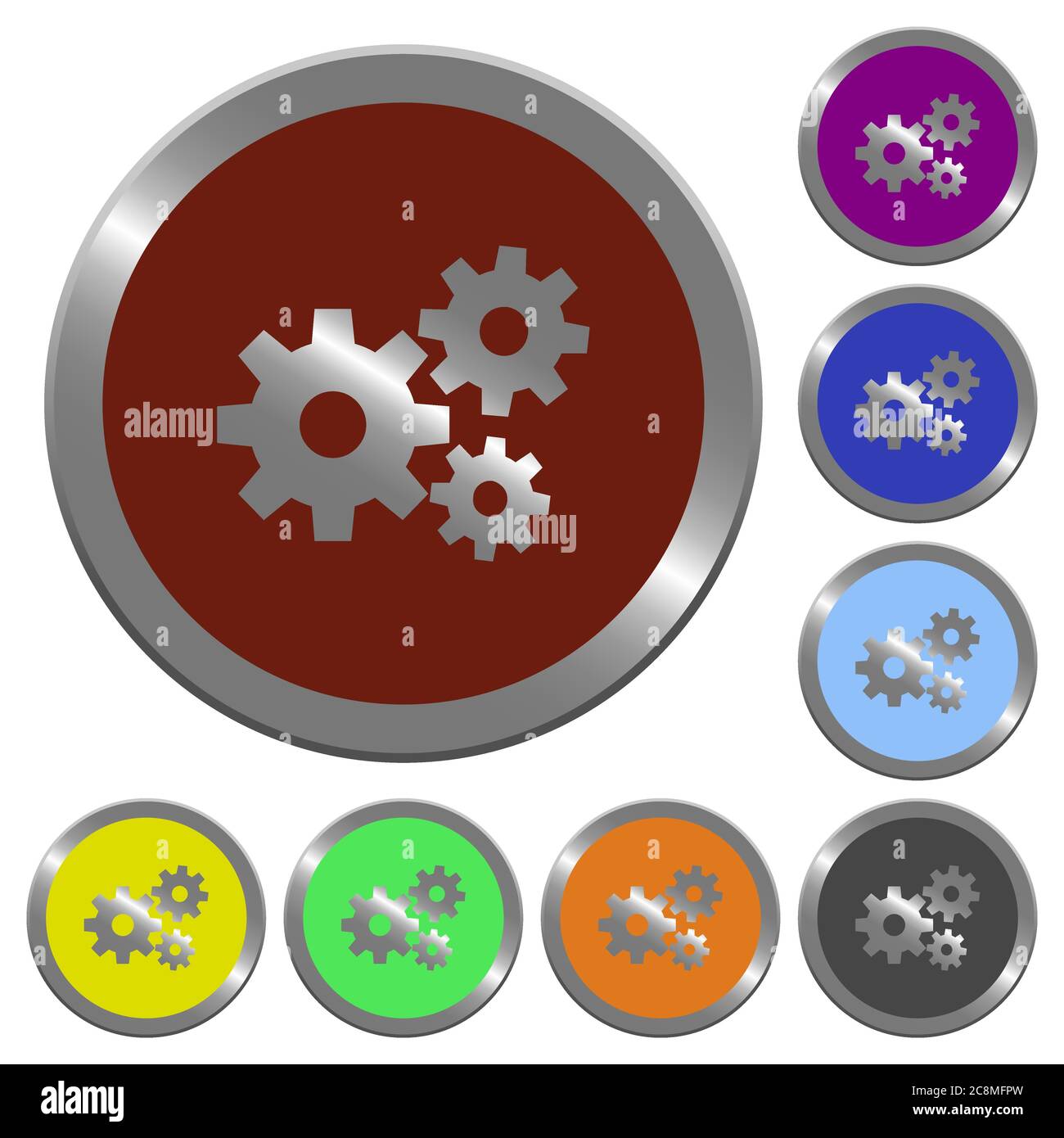 Set of glossy coin-like color gears buttons. Arranged layer structure Stock Vector Image & Art ...