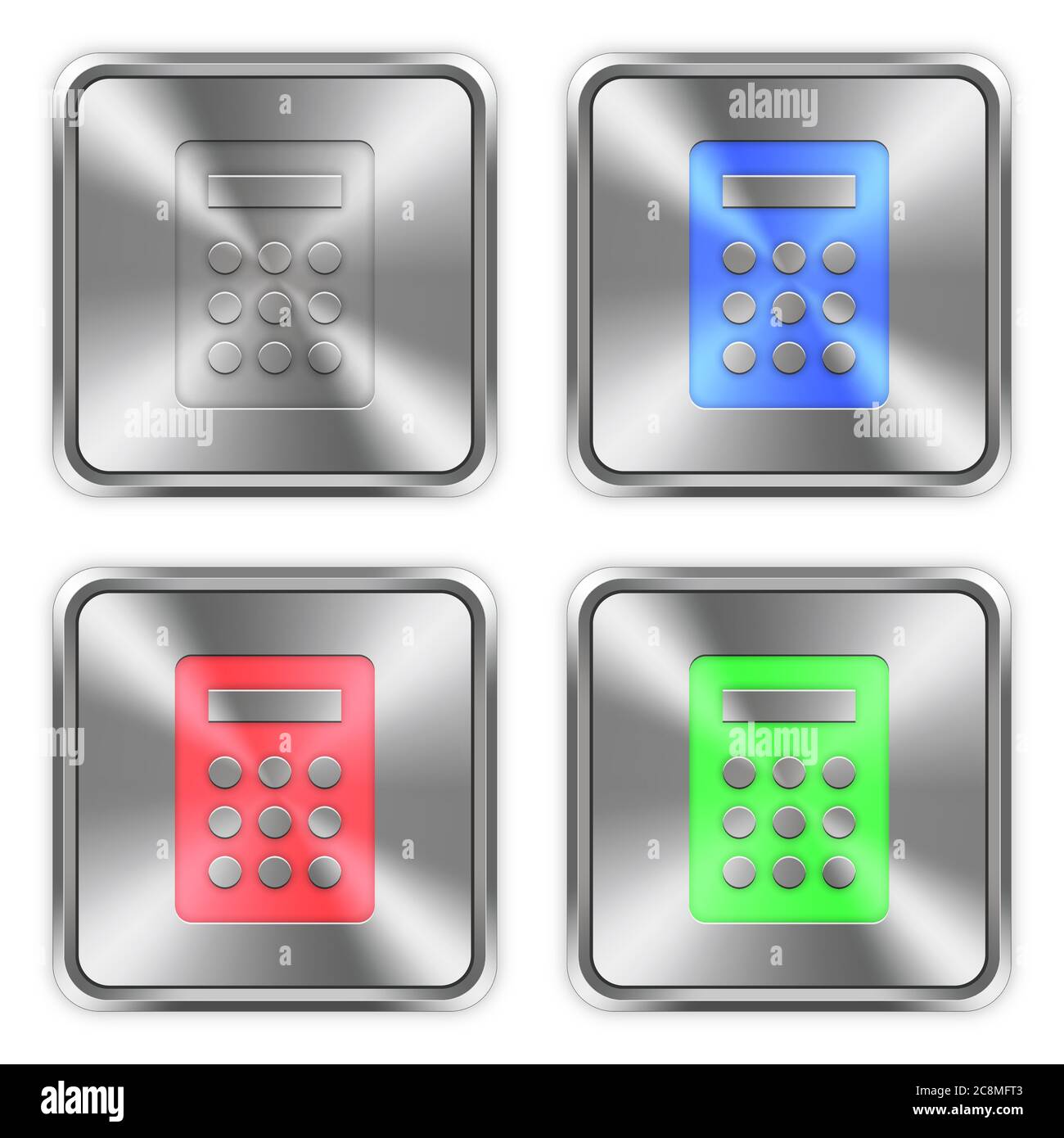 Color calculator icons engraved in glossy steel push buttons. Well ...