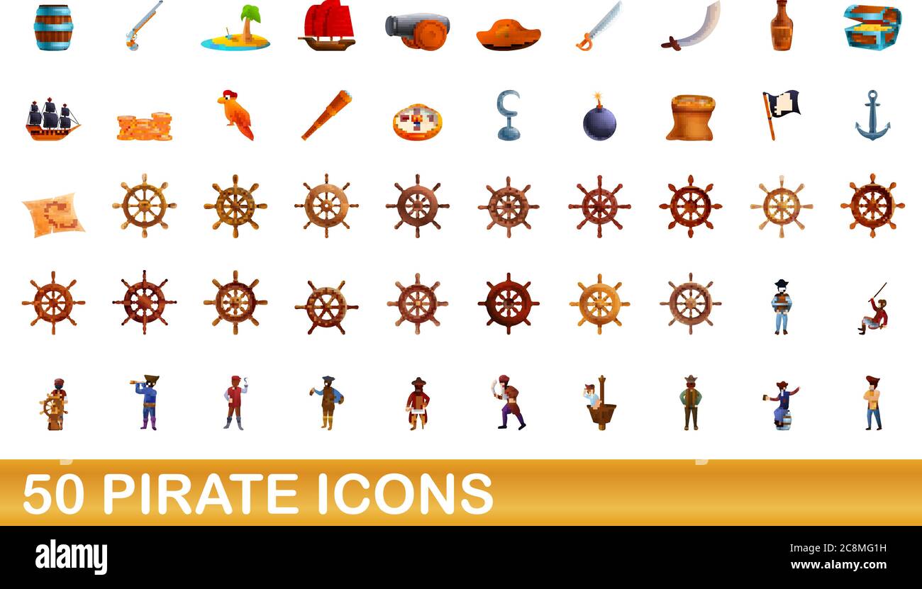 50 pirate icons set. Cartoon illustration of 50 pirate icons vector set ...
