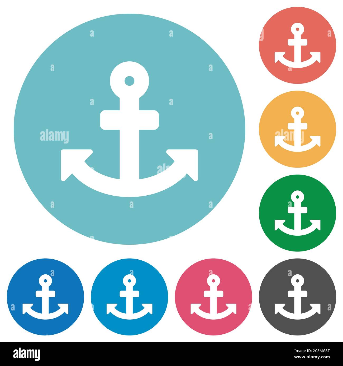 Flat anchor icon set on round color background. 8 color variations included with light teme ...