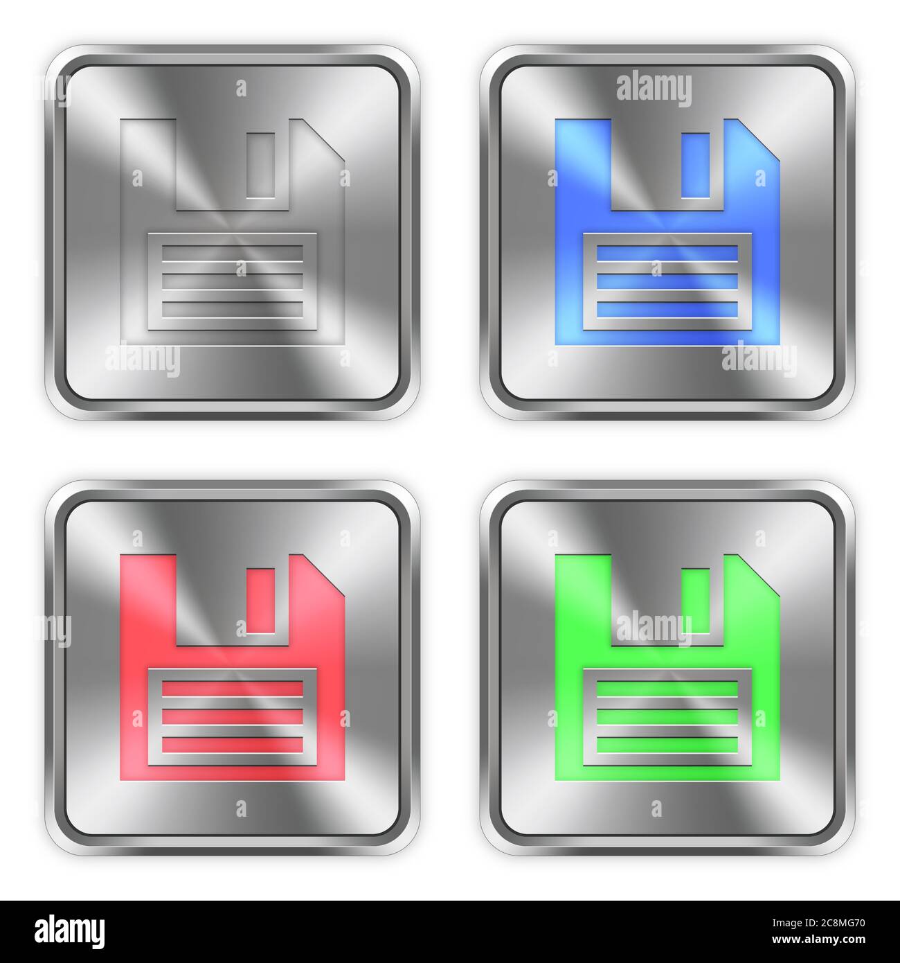 Color save icons engraved in glossy steel push buttons. Well organized ...