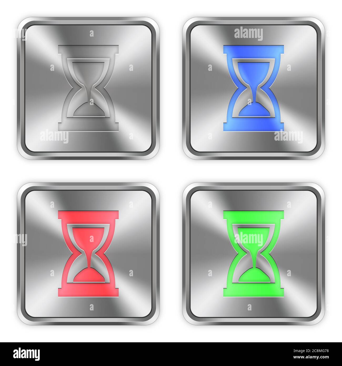 Color hourglass icons engraved in glossy steel push buttons. Well ...