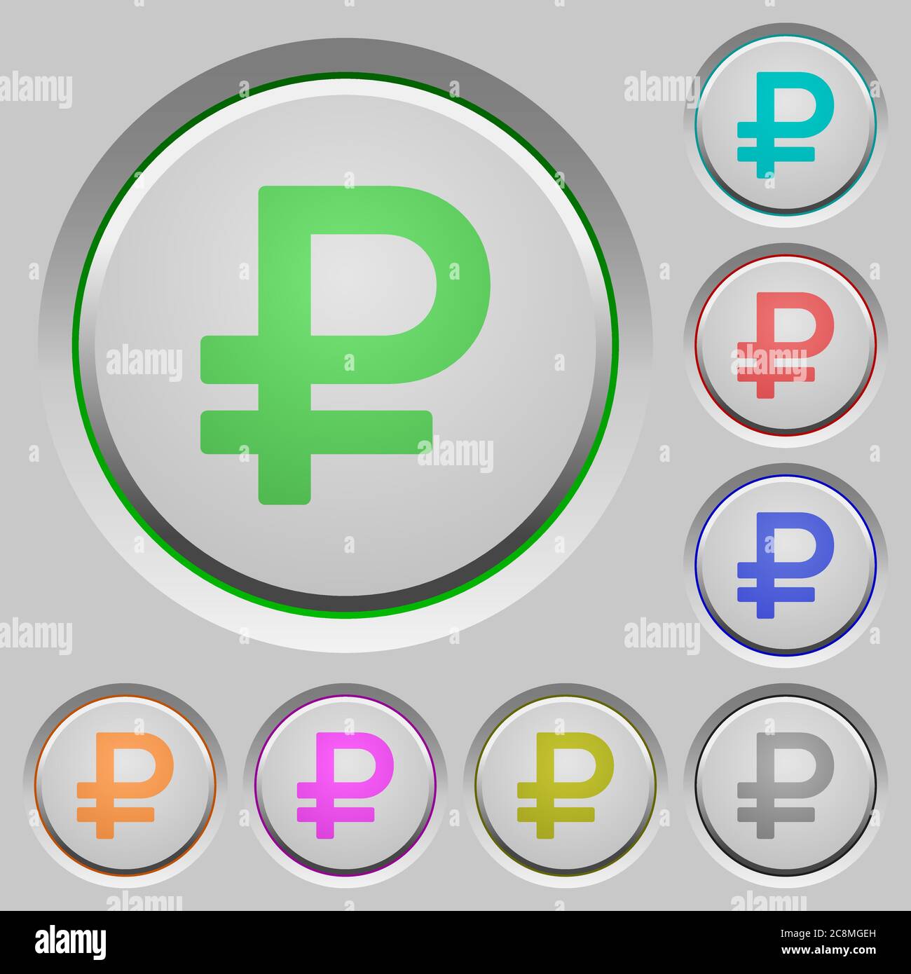 Set of ruble sign sunk push buttons. Well-organized layer, color swatch and graphic style ...