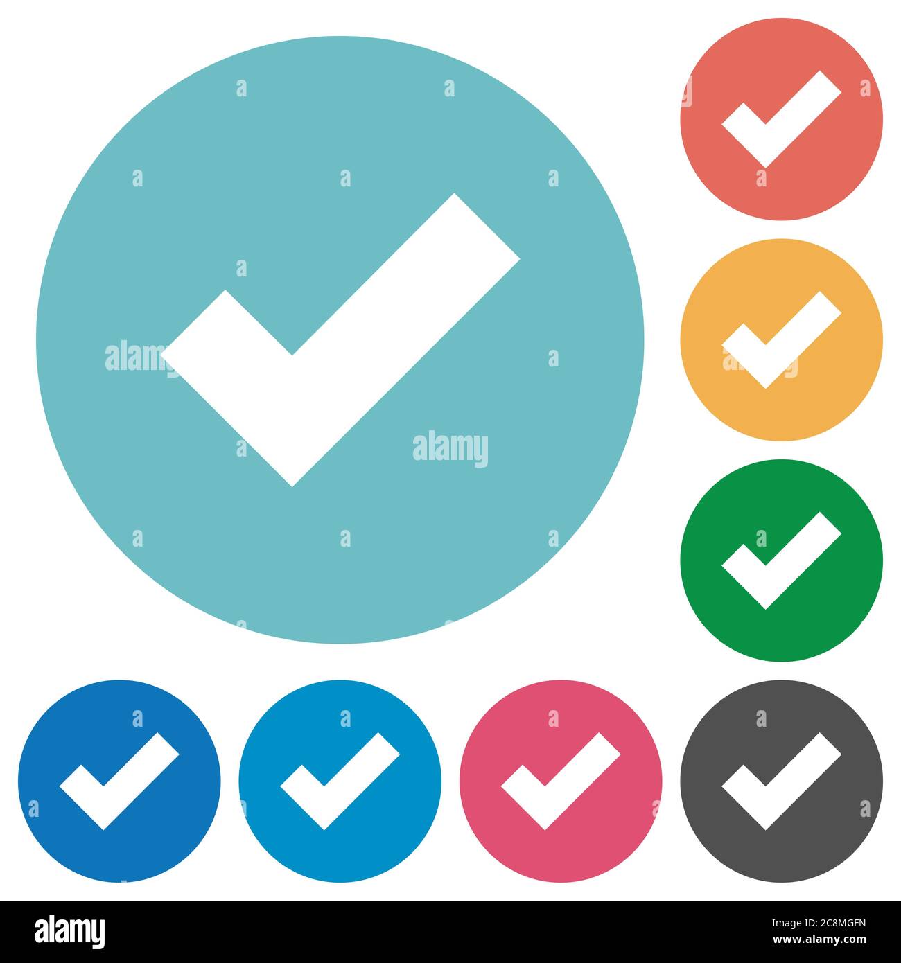 Flat ok icon set on round color background. 8 color variations included with light teme Stock ...