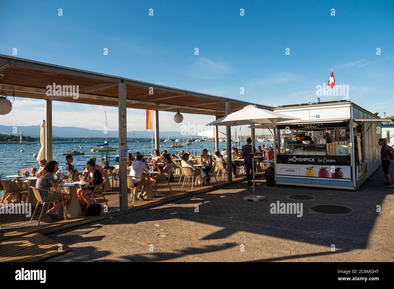 Lakefront ice cafe in Geneva in Switzerland - GENEVA, SWITZERLAND ...