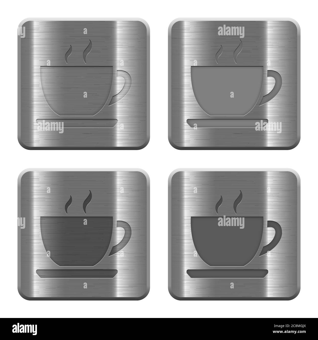 Set of Coffee buttons vector in brushed metal style. Arranged layer ...