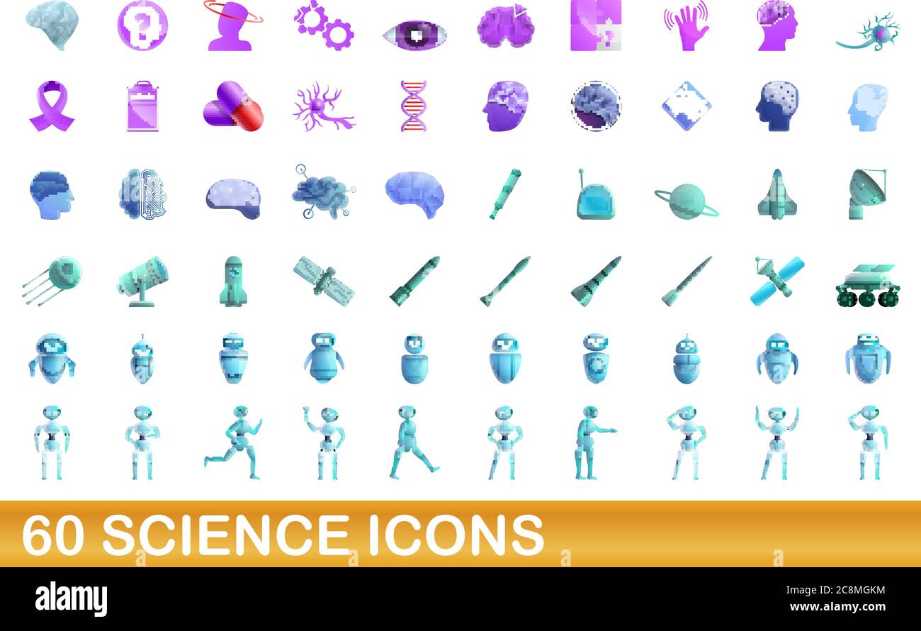 60 science icons set. Cartoon illustration of 60 science icons vector ...