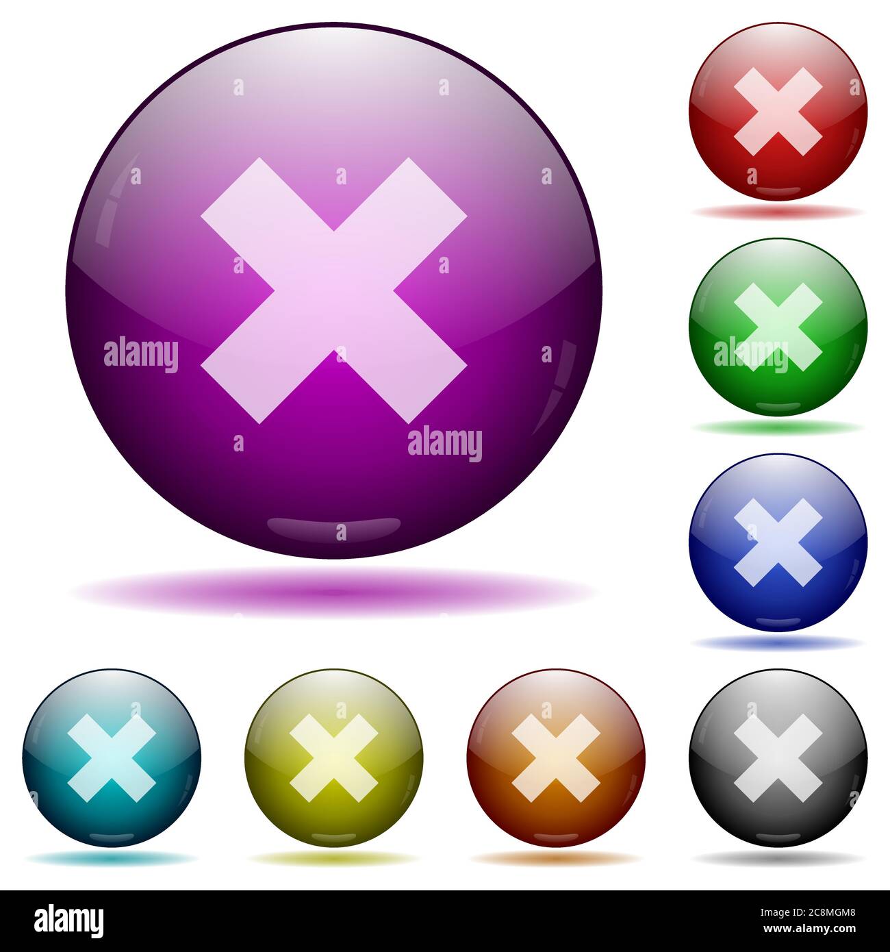 Set Of Color Cancel Glass Sphere Buttons With Shadows Arranged Layer Structure Stock Vector