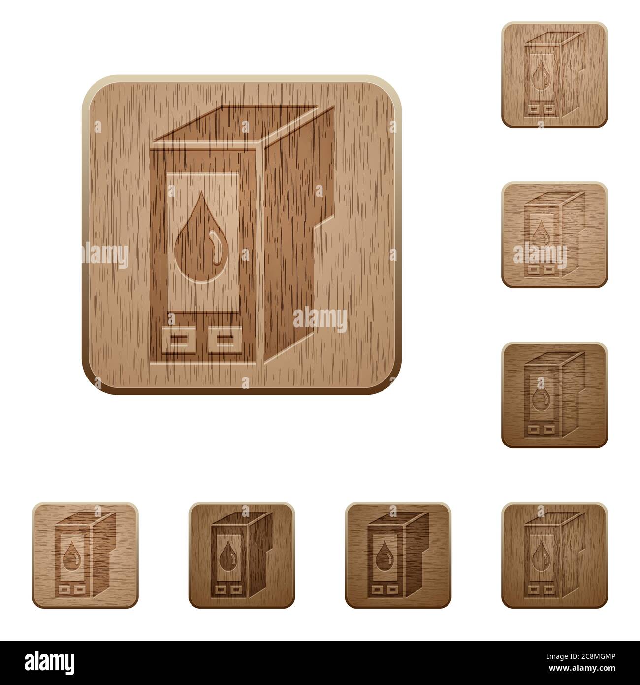 Set of carved wooden ink cartridge buttons. 8 variations included ...