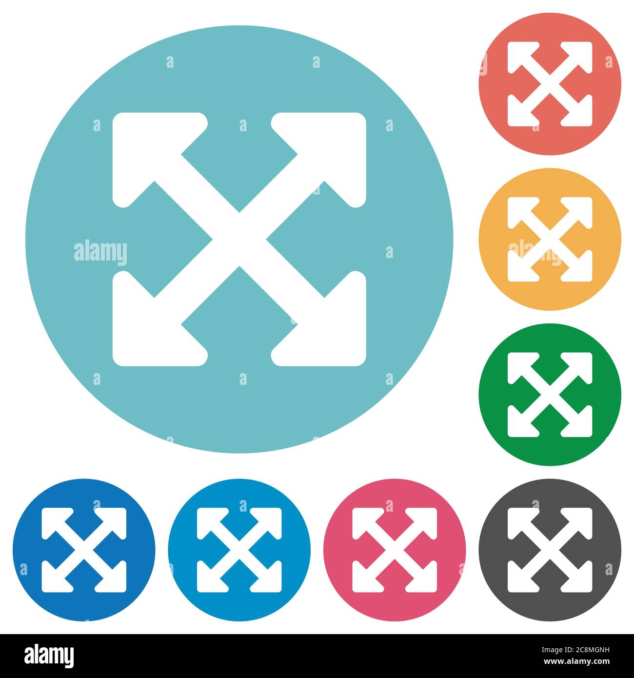 Flat resize full alt icon set on round color background. 8 color variations included with light ...