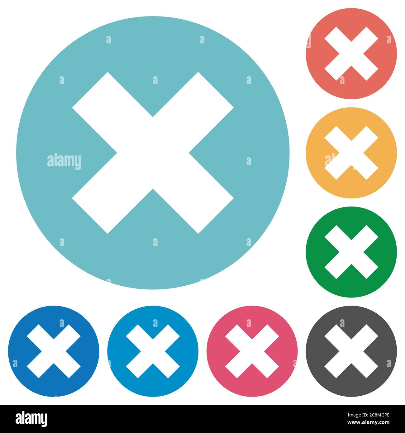 Flat cancel icon set on round color background. 8 color variations included with light teme ...