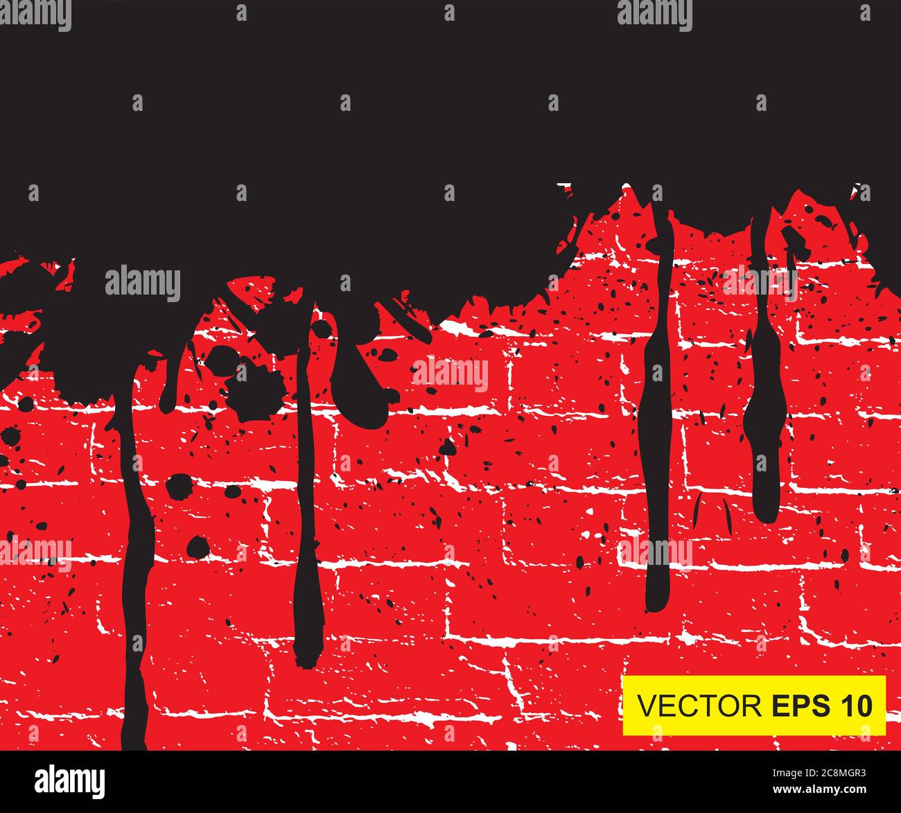 vector illustration. Big realistic blood splashed on the brick wall ...